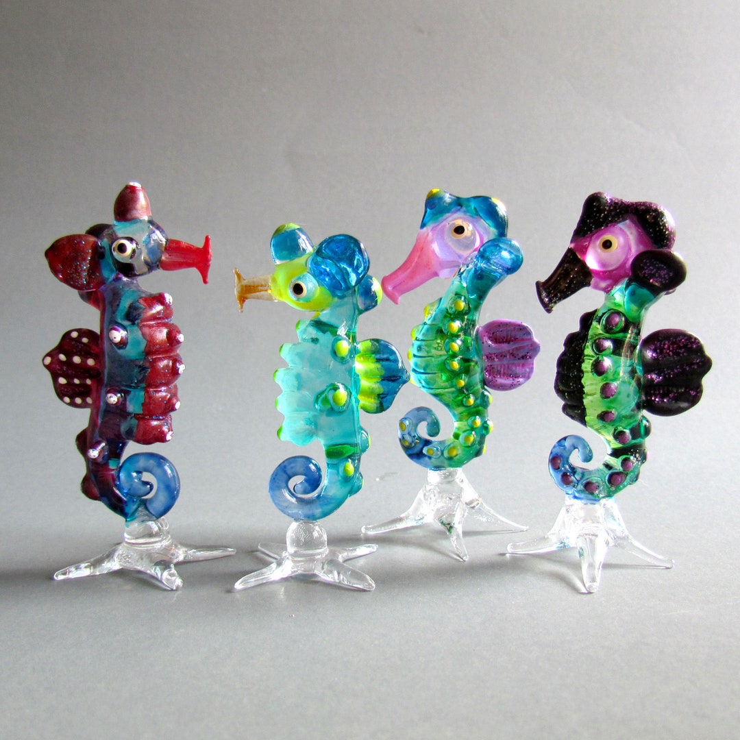 Seahorse Miniature Figurines Animals Hand Blown Glass Art Collectible ...