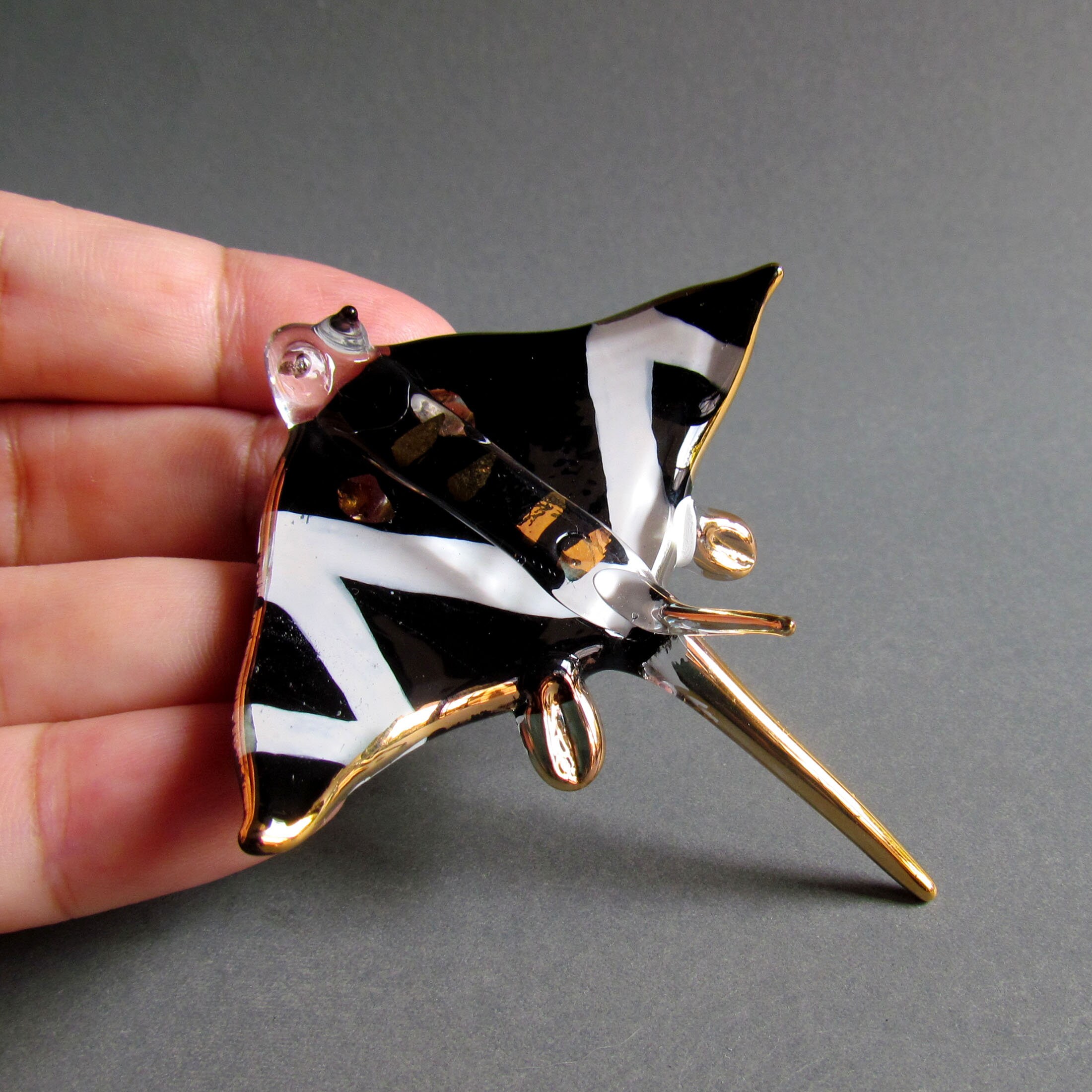 Hand Blown Glass Stingray Manta Fish Figurines Glass Animals Paint 22k ...