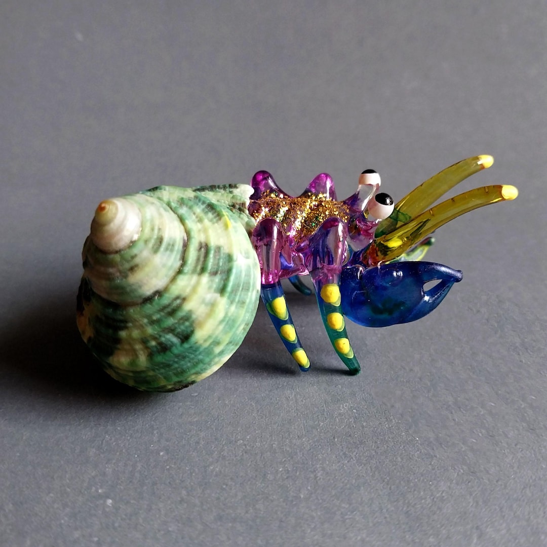 Seashell Hermit Crab Figurines Hand Blown Glass Mixed Natural Shell ...
