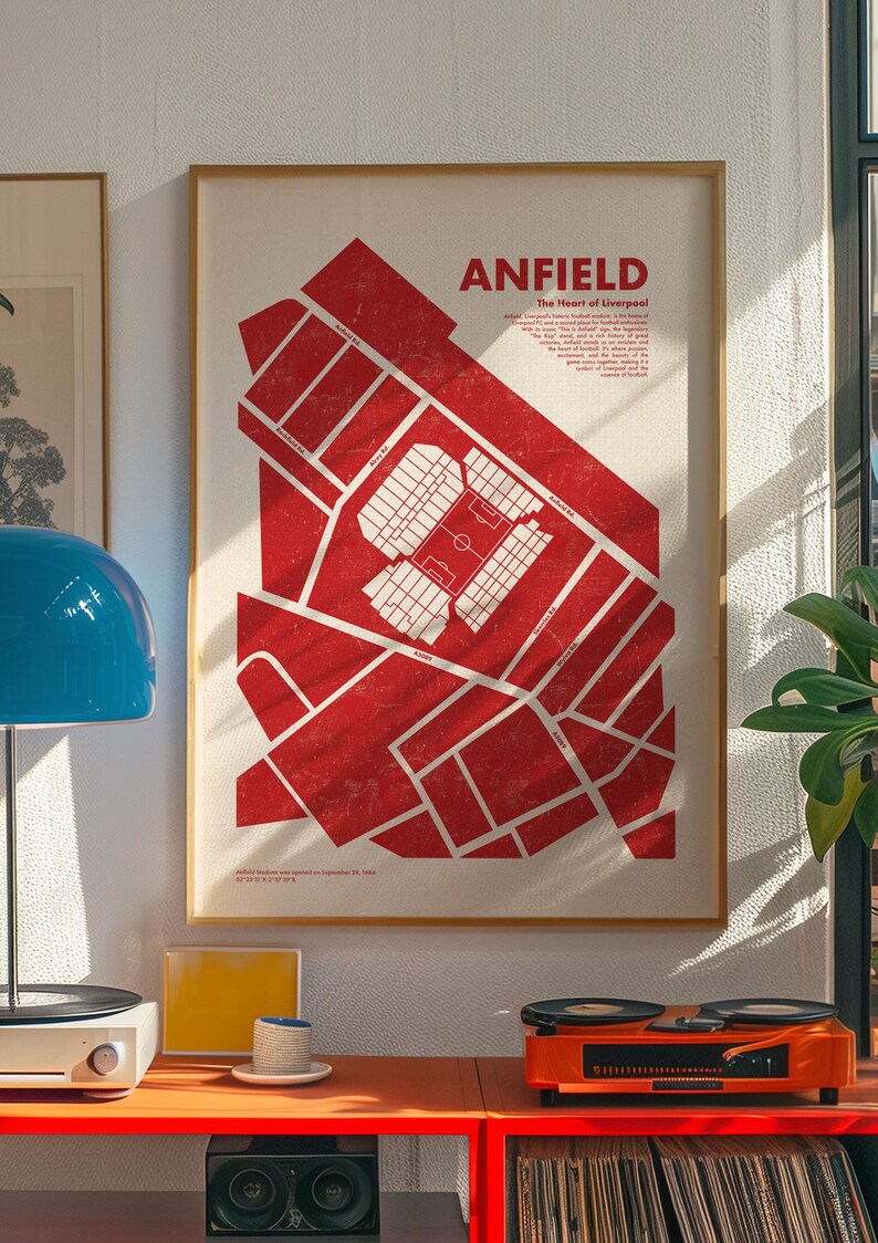 Anfield Stadium Map Poster | Liverpool FC Wall Art | Anfield Road Print ...