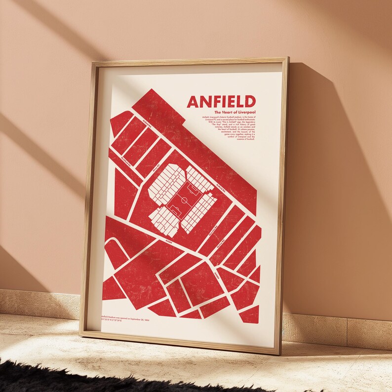 Anfield Stadium Map Poster | Liverpool FC Wall Art | Anfield Road Print ...