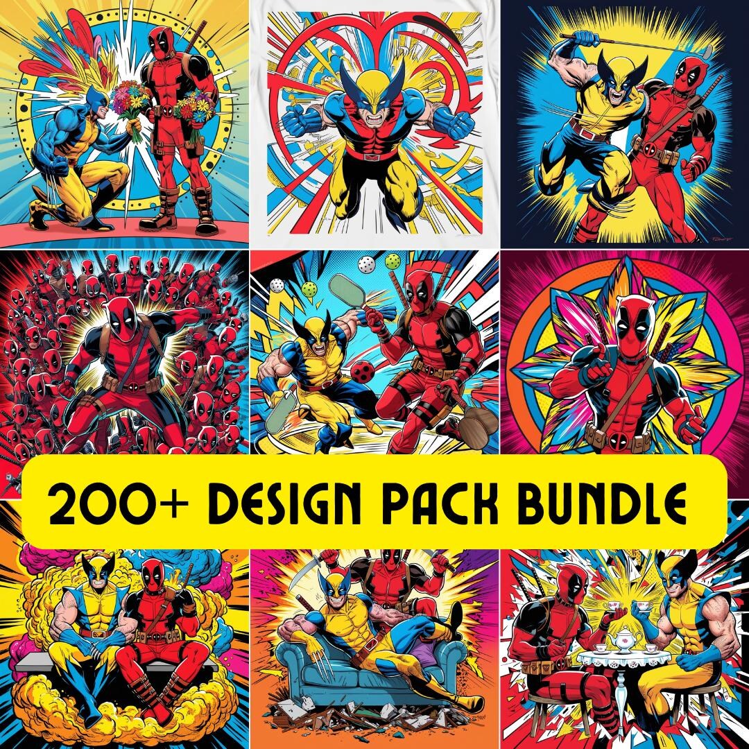200 Bundle of PNG Designs Comic Book-style Featuring Deadpool Wolverine ...
