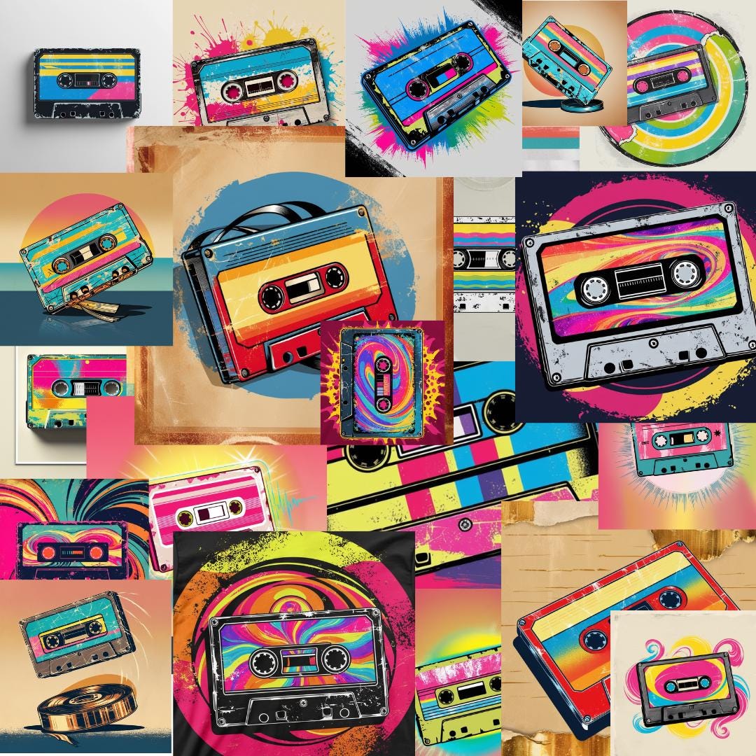 Vintage Retro Cassette Tape Design Bundle (200 CT) PNG Files Digital ...