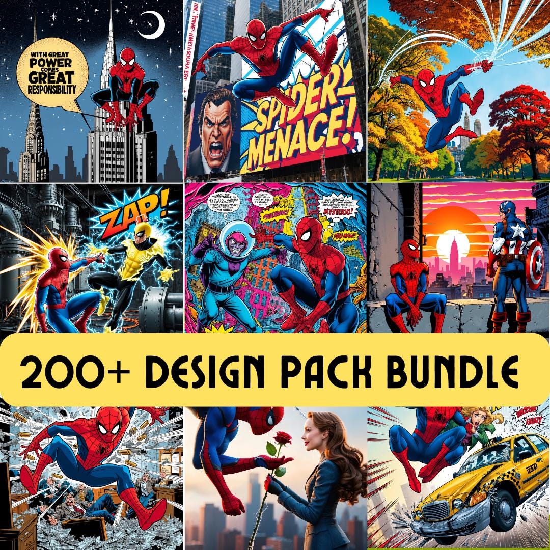 200+ Bundle of PNG Designs Comic Book-style Featuring Spiderman-style ...