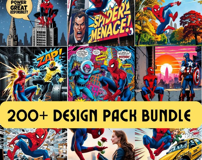 200+ Bundle of PNG Designs Comic Book-style Featuring Spiderman-style ...