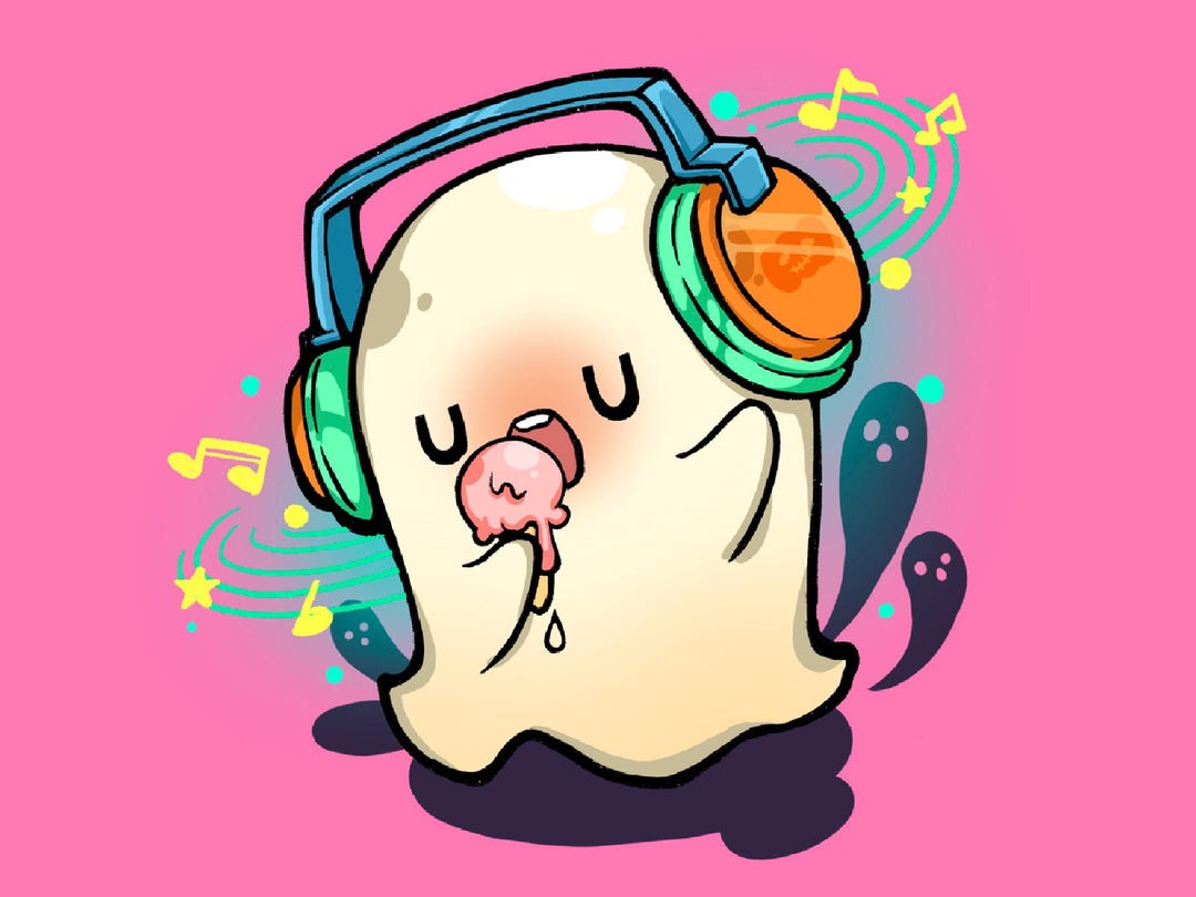 Cute Singing Ghost Png, Spooky Ghost Png, Ghost With Headphones Singing ...