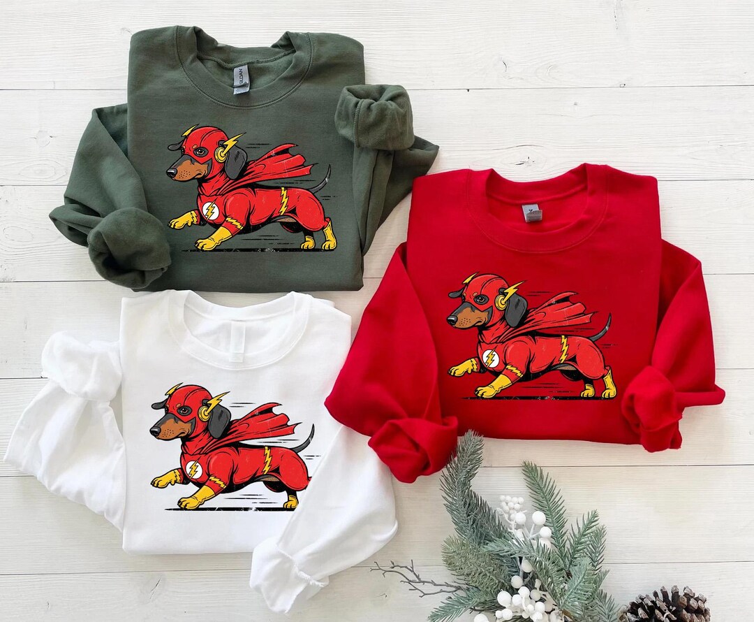The Flash Superhero Dachshund Sweatshirt, Cute Wiener Dog Lover Gift ...