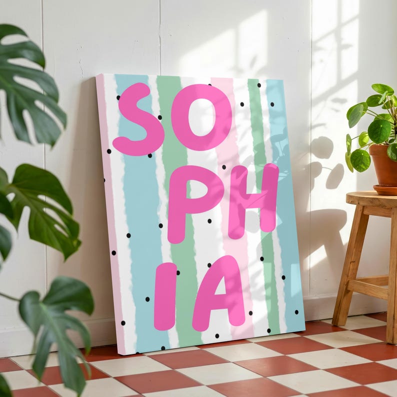 Girl and Boy Personalized Kids Name Wall Art Vertical Poster, Bright ...