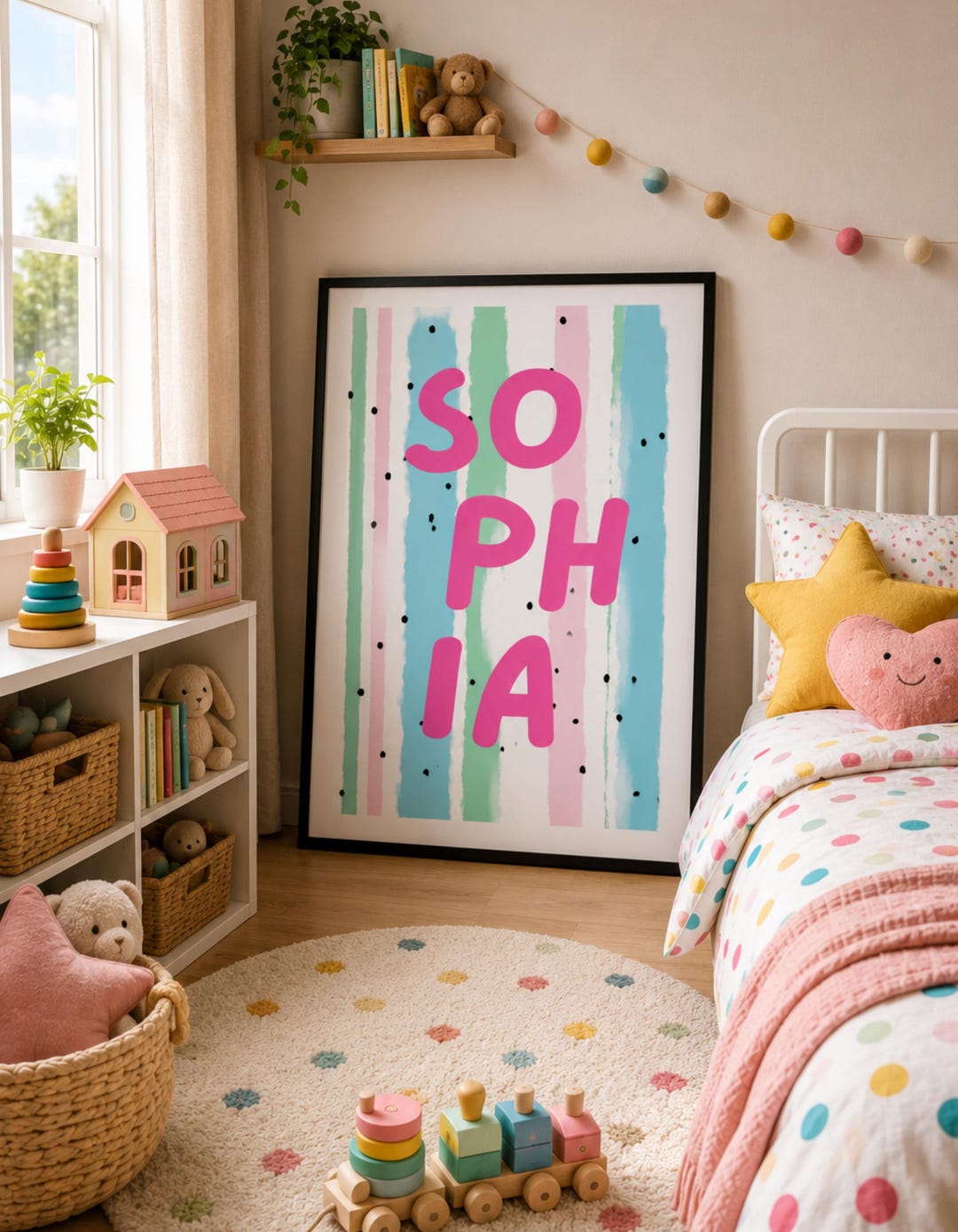 Girl and Boy Personalized Kids Name Wall Art Vertical Poster, Bright ...