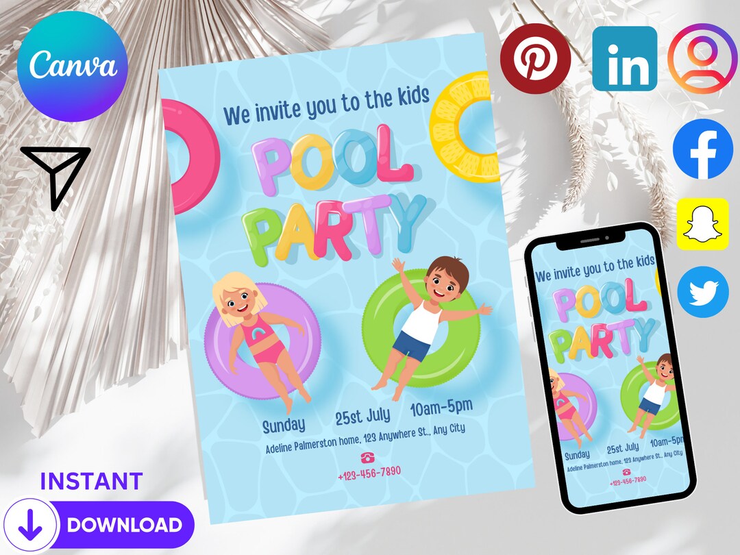 Pool Party Invitation Swim Party Invite Kids Swimming Party Editable ...