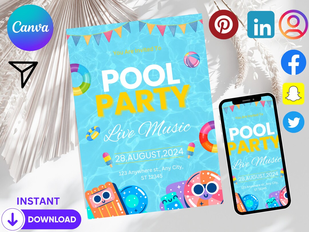 Pool Party Invitation Swim Party Invite Kids Swimming Party Editable ...