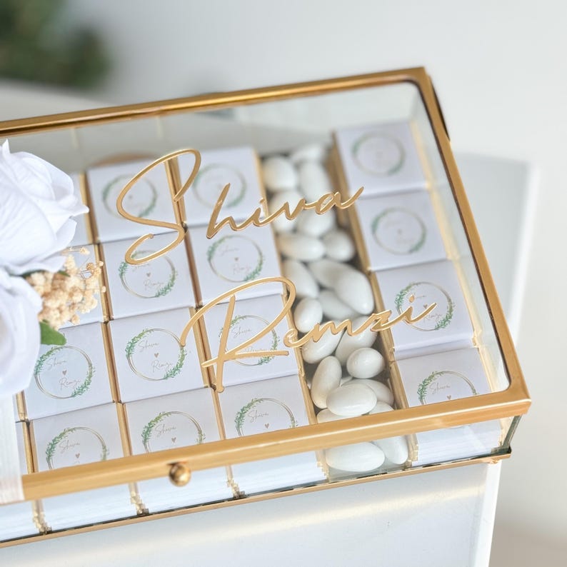 Personalized Gold Glass Chocolate Box: Wedding Engagement Favors - Etsy ...