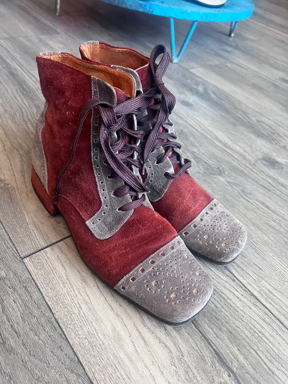 1970s Volare Made in Italy rust and charcoal Suede La… - Gem