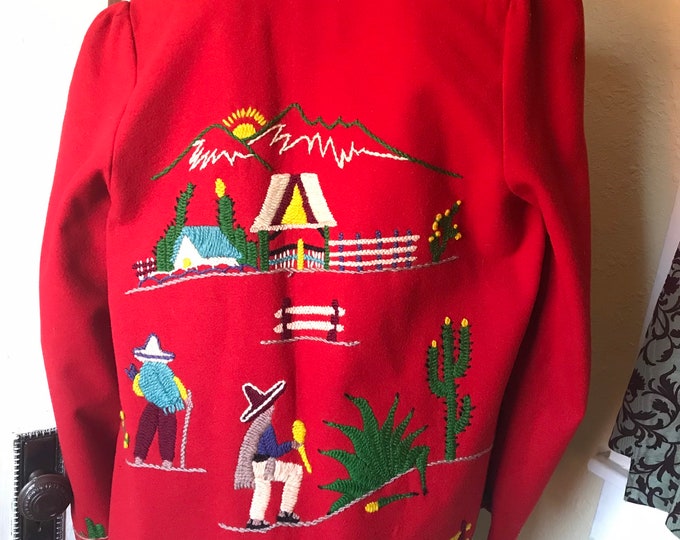 1950s Mexican Tourist Red Swagger Embroidered Jacket - Etsy
