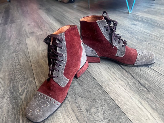 1970s Volare Made in Italy rust and charcoal Suede La… - Gem