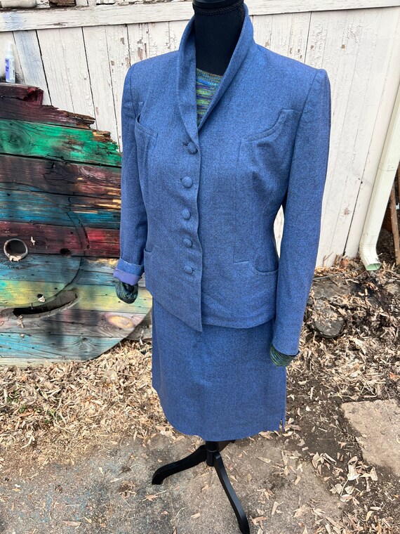 1950s Lady Scott Heathered Periwinkle 2 Piece A Line … - Gem
