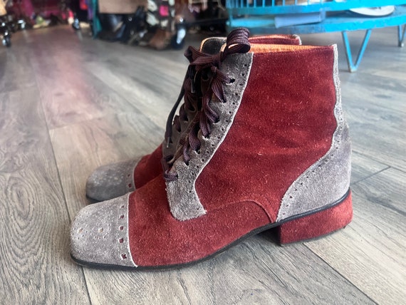 1970s Volare Made in Italy rust and charcoal Suede La… - Gem