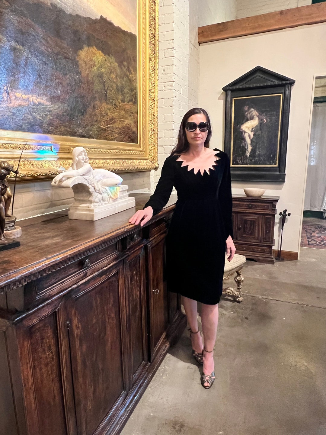 1950s Nan Duskin Black Velvet Zigzag Scoop Neck A Line Cocktail Dress ...