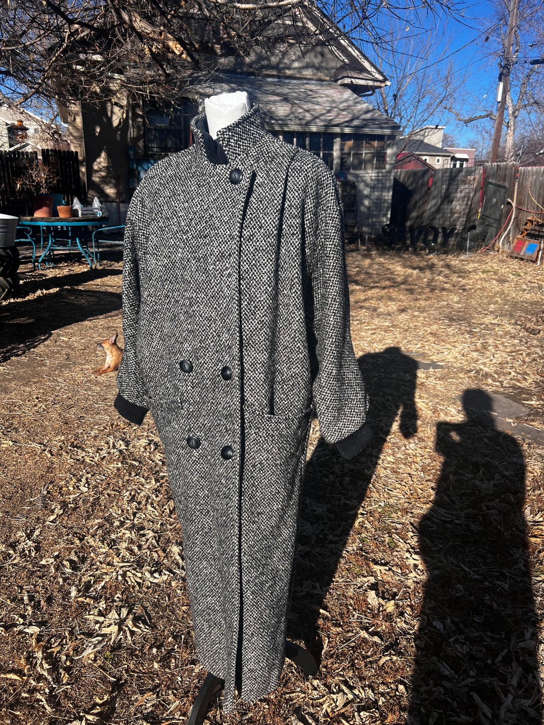 80s Does 40s Michelle Stuart Black and White Wool Tweed Checker Double ...