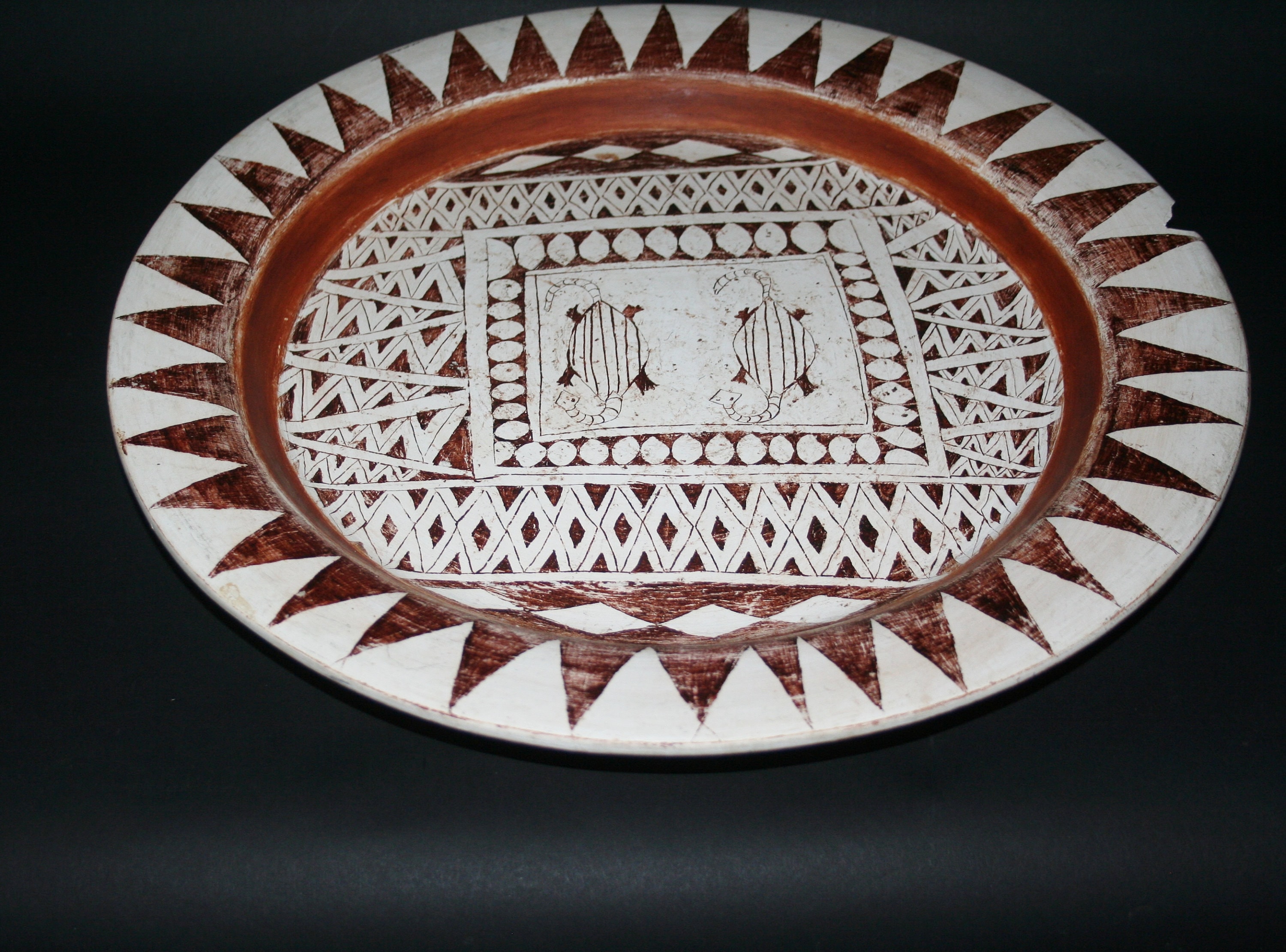 African Clay Plate Tribal Design Pottery Large Decorative Plate Tribal ...