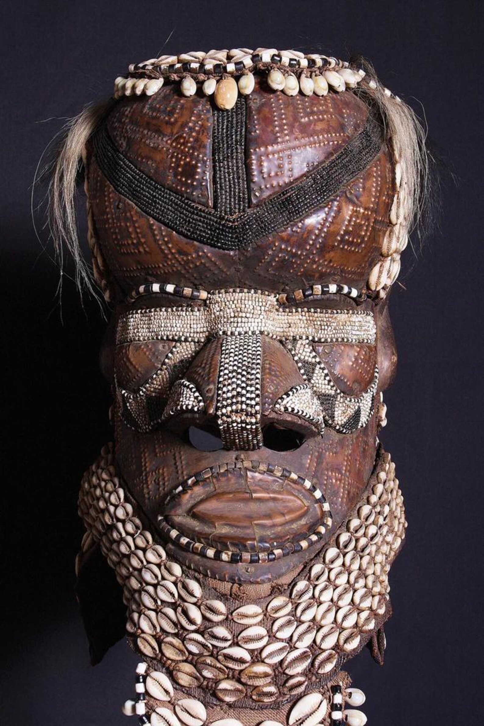 Kuba Helmet Mask Mboma Bwoom Carved Congo DRC African Copper Antique ...