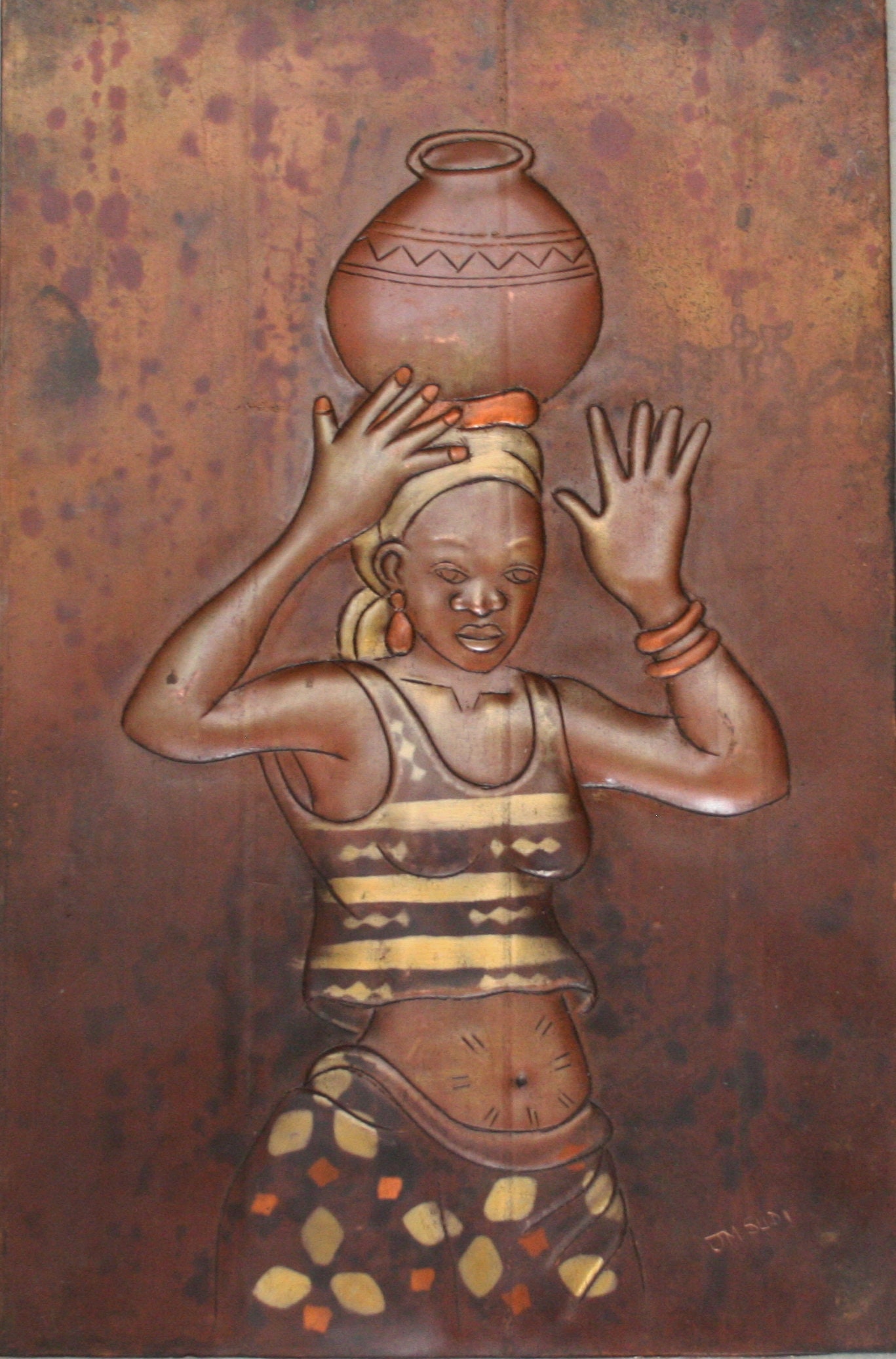 AFRICAN WOMAN Copper/tribal Woman Scarification Stomach Carrying Pot ...