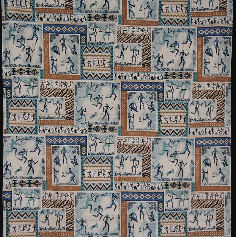 African Bushman Hunters Screen Print Zimbabwe Fabric Blue - Etsy