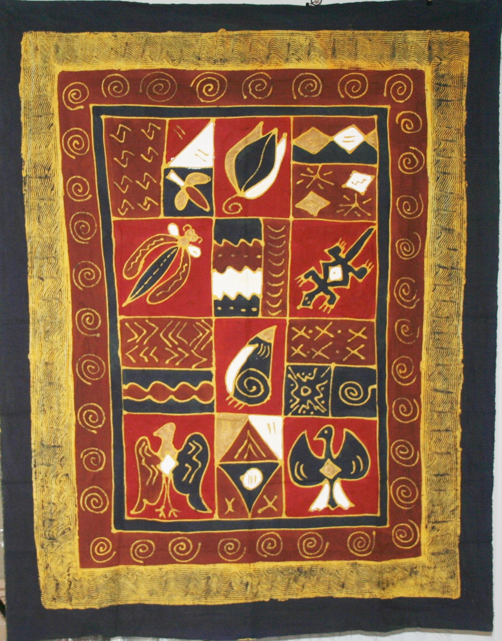 Batik Tapestry Zimbabwe Sadza Fabric Abstract Geometric Tribal Design ...