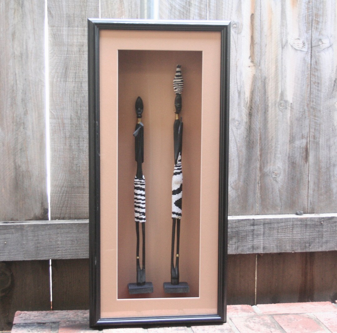 Congo Doll Couple Framed Vintage Beaded Stick Dolls Ebony Wood Beaded ...