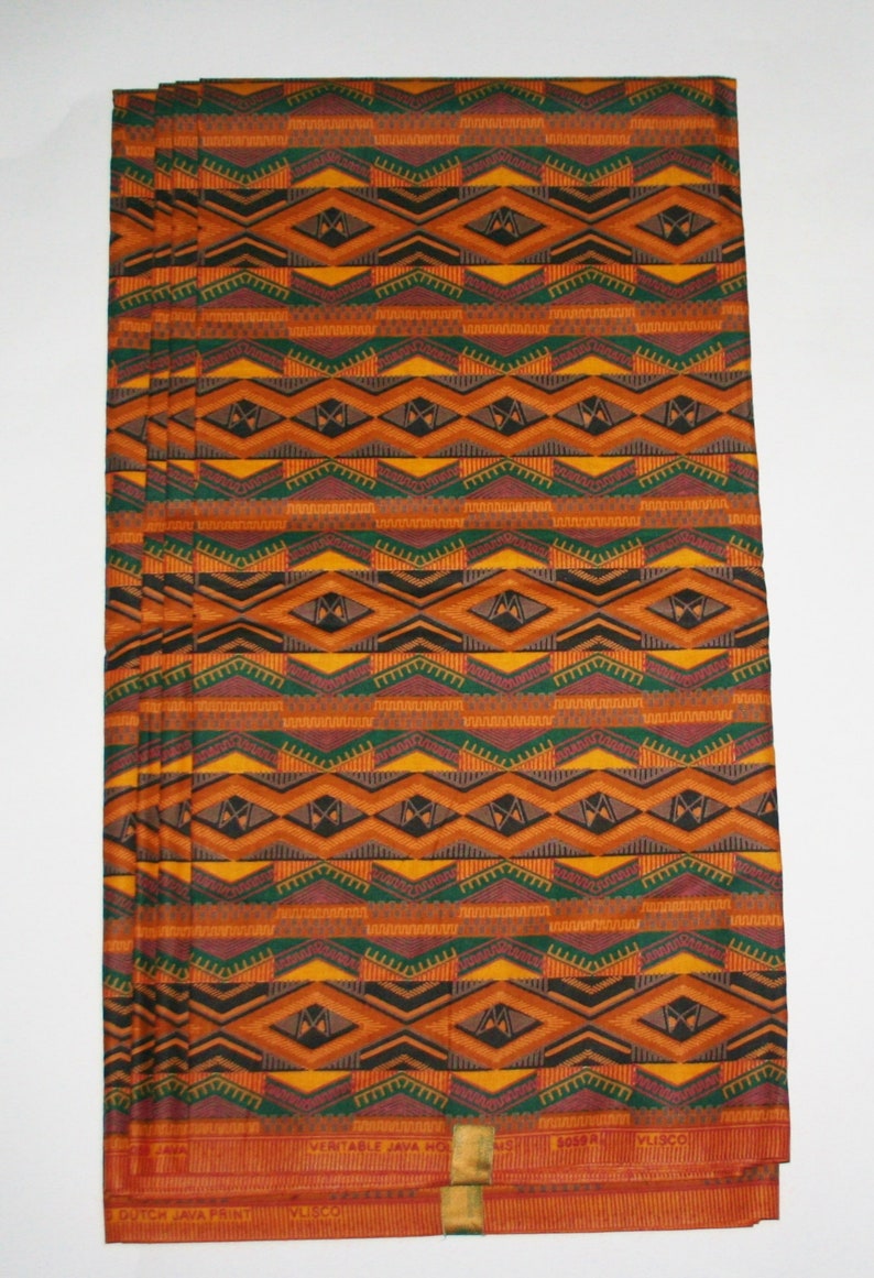 African Fabric 6 Yards Geometric Yellow Gold Green Red Vlisco ...