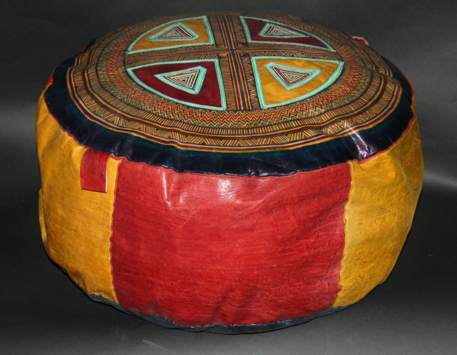 African Pouf/ottoman/footstool Tuareg Red Yellow Blue Turquoise Vintage ...