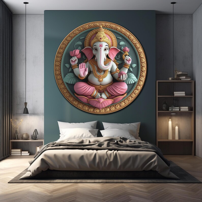 Ganesha Wall Art-tempered Glass Wall Art-hindu Wall Art-round Wall Art ...