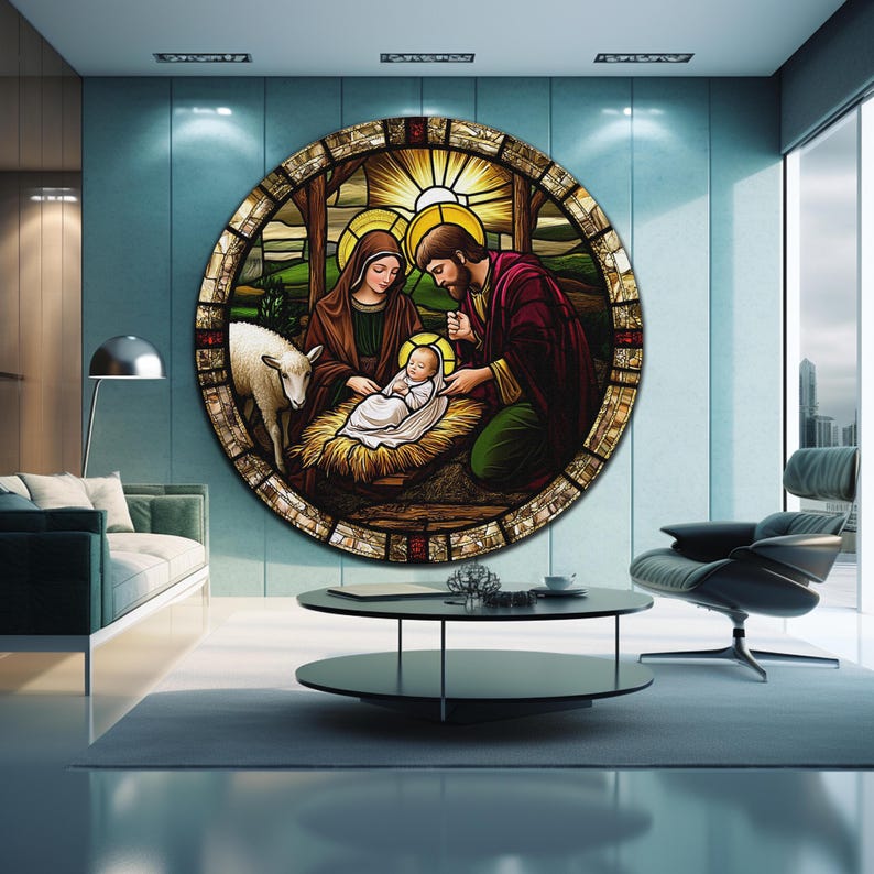 Holy Family Wall Art-tempered Glass Wall Art-jesus Glass Wall Art-round ...