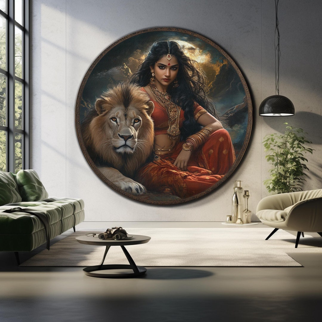 Durga Wall Art-tempered Glass Wall Art-hindu Wall Art-round Wall Art ...