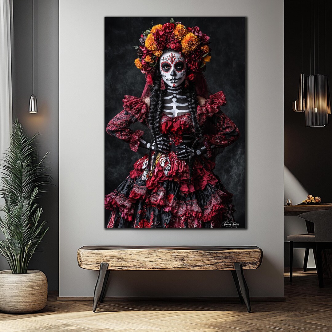 Day of the Dead Wall Art-tempered Glass Wall Art-sugar Skull Woman Art ...