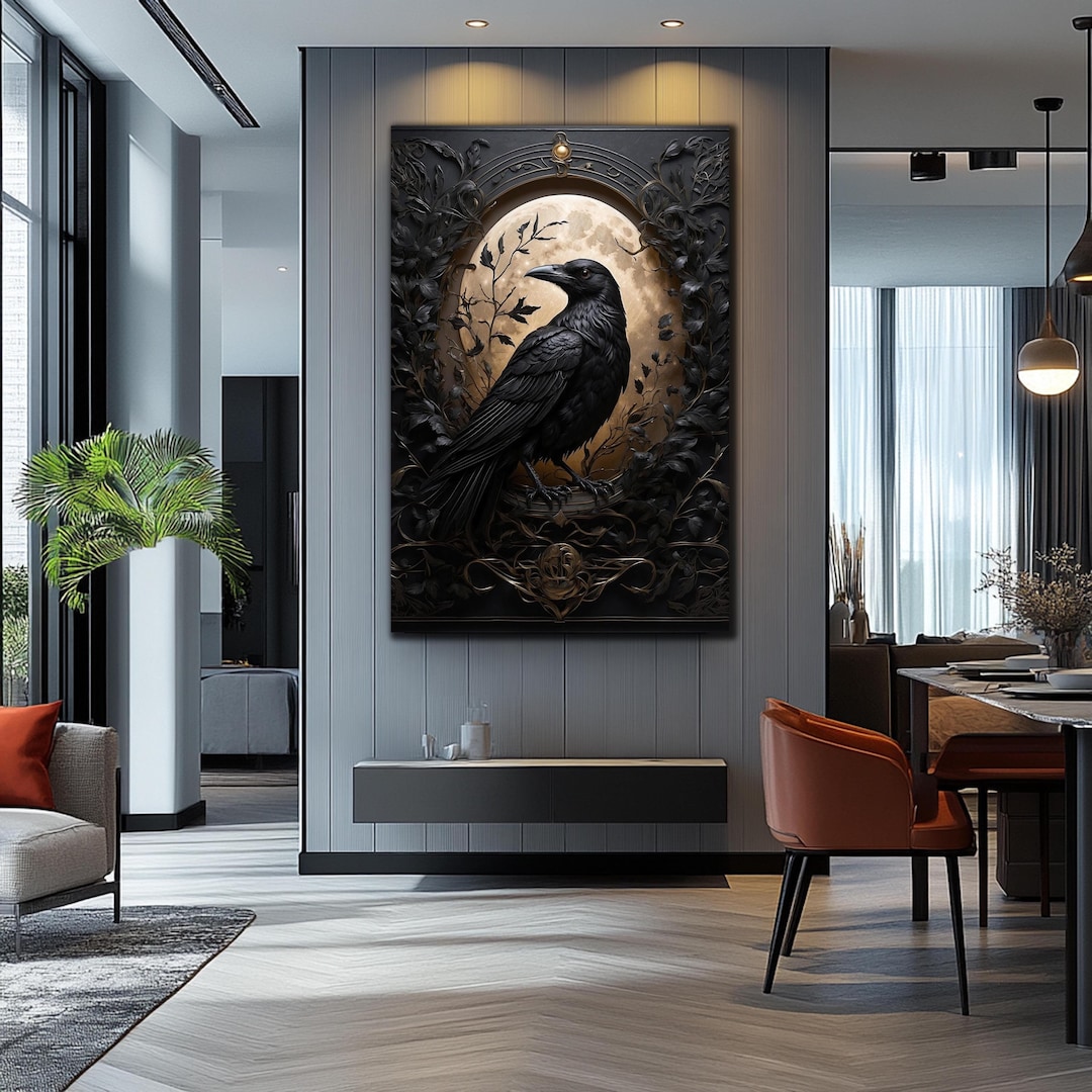 Crow Wall Art-Tempered Glass Wall Art-Black Crow Raven-Glass Wall Decor ...