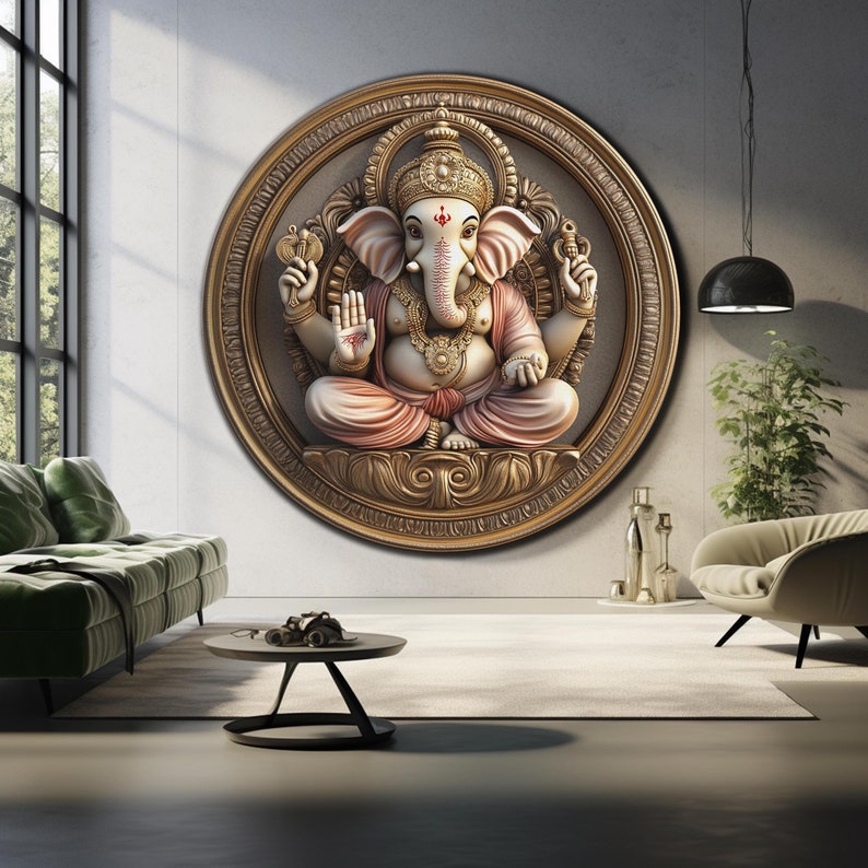 Ganesha Wall Art-tempered Glass Wall Art-hindu Wall Art-round Wall Art ...