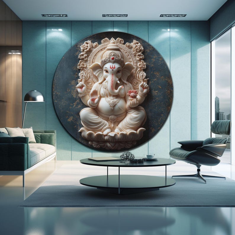 Ganesha Wall Art-tempered Glass Wall Art-hindu Wall Art-round Wall Art ...
