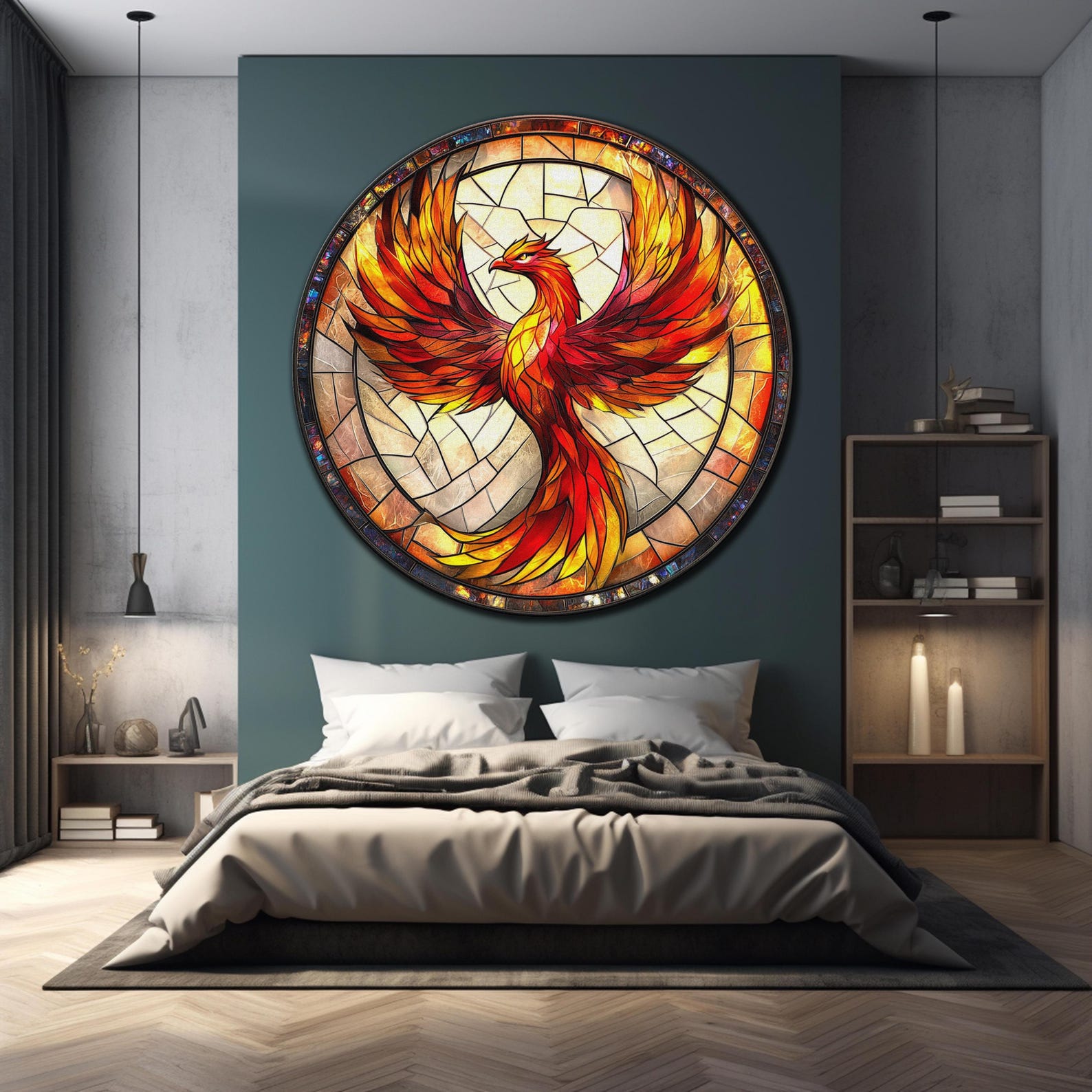 Phoenix Wall Art-tempered Glass Wall Art-round Wall Art-stained Glass ...