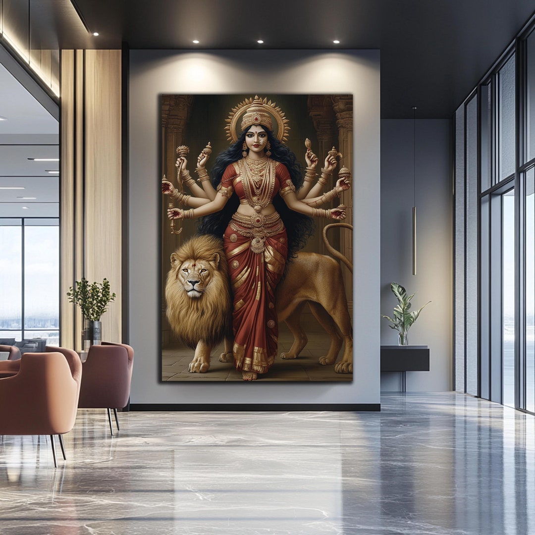 Durga Wall Art-tempered Glass Wall Art-durga Printing-large Glass Wall ...