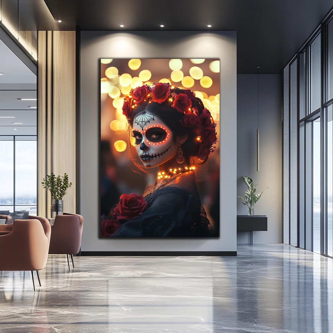 Day of the Dead Wall Art-tempered Glass Wall Art-sugar Skull Woman Art ...