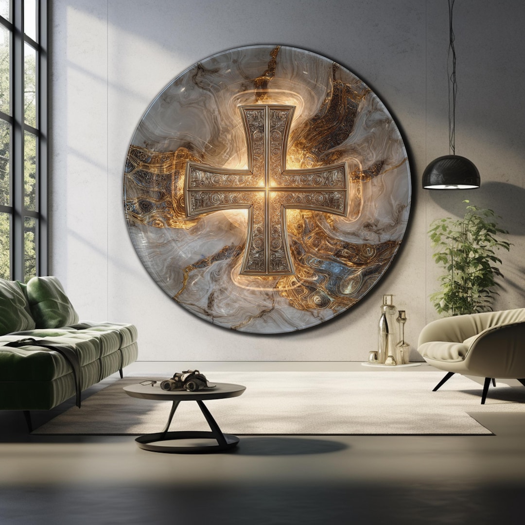 Tempered Glass Wall Art, Cross Round Wall Art, Modern Glass Wall Art ...