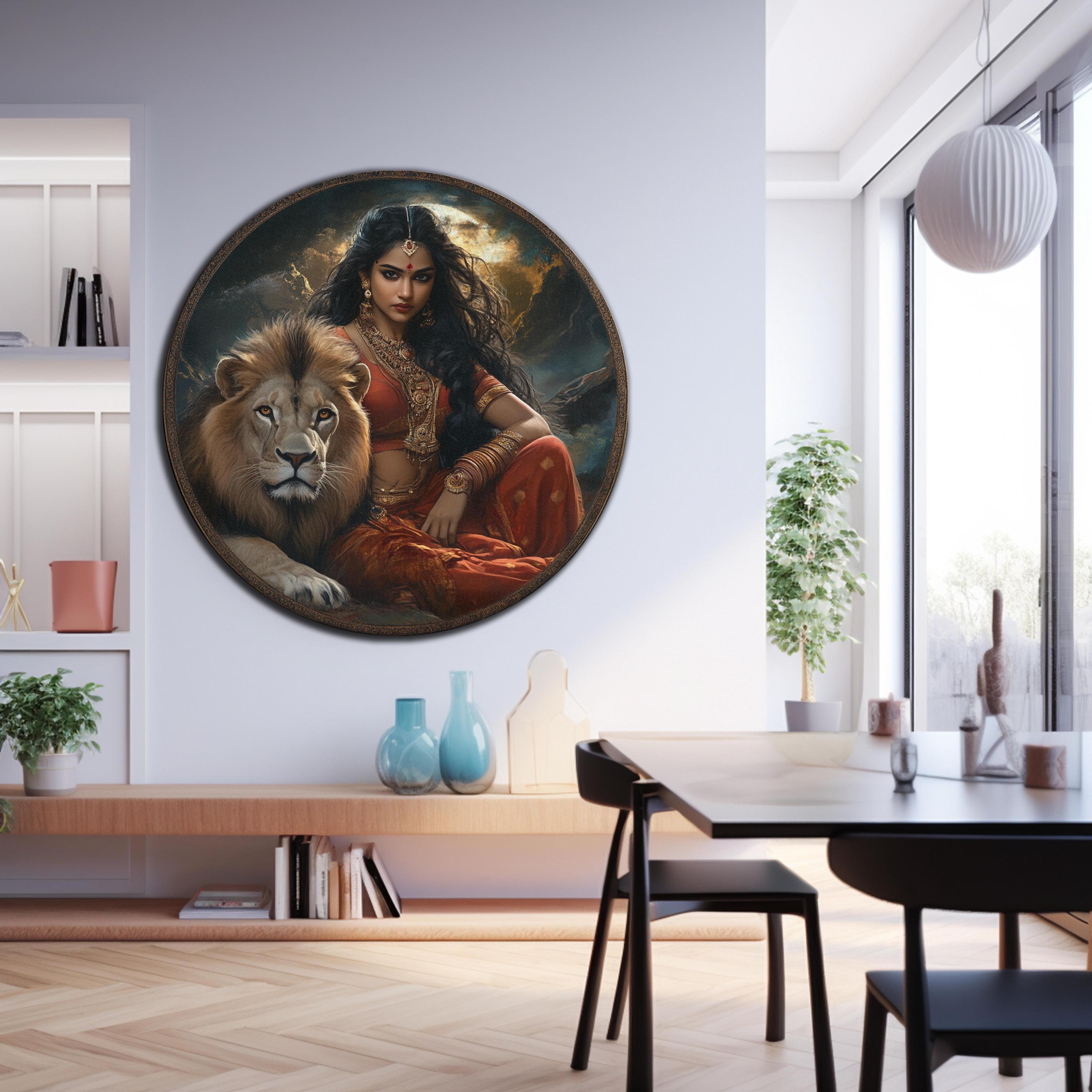 Durga Wall Art-tempered Glass Wall Art-hindu Wall Art-round Wall Art ...