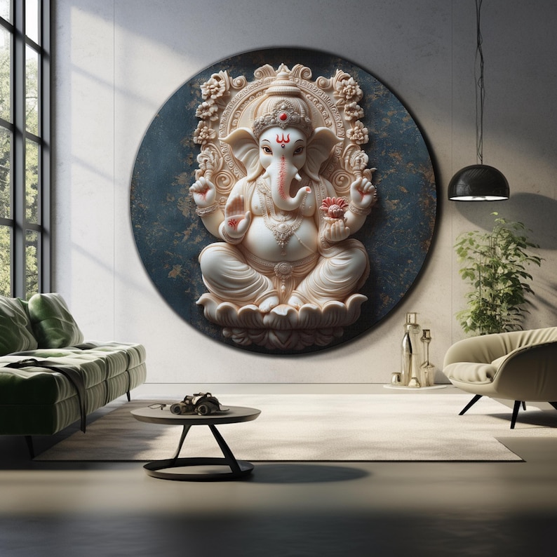 Ganesha Wall Art-tempered Glass Wall Art-hindu Wall Art-round Wall Art ...