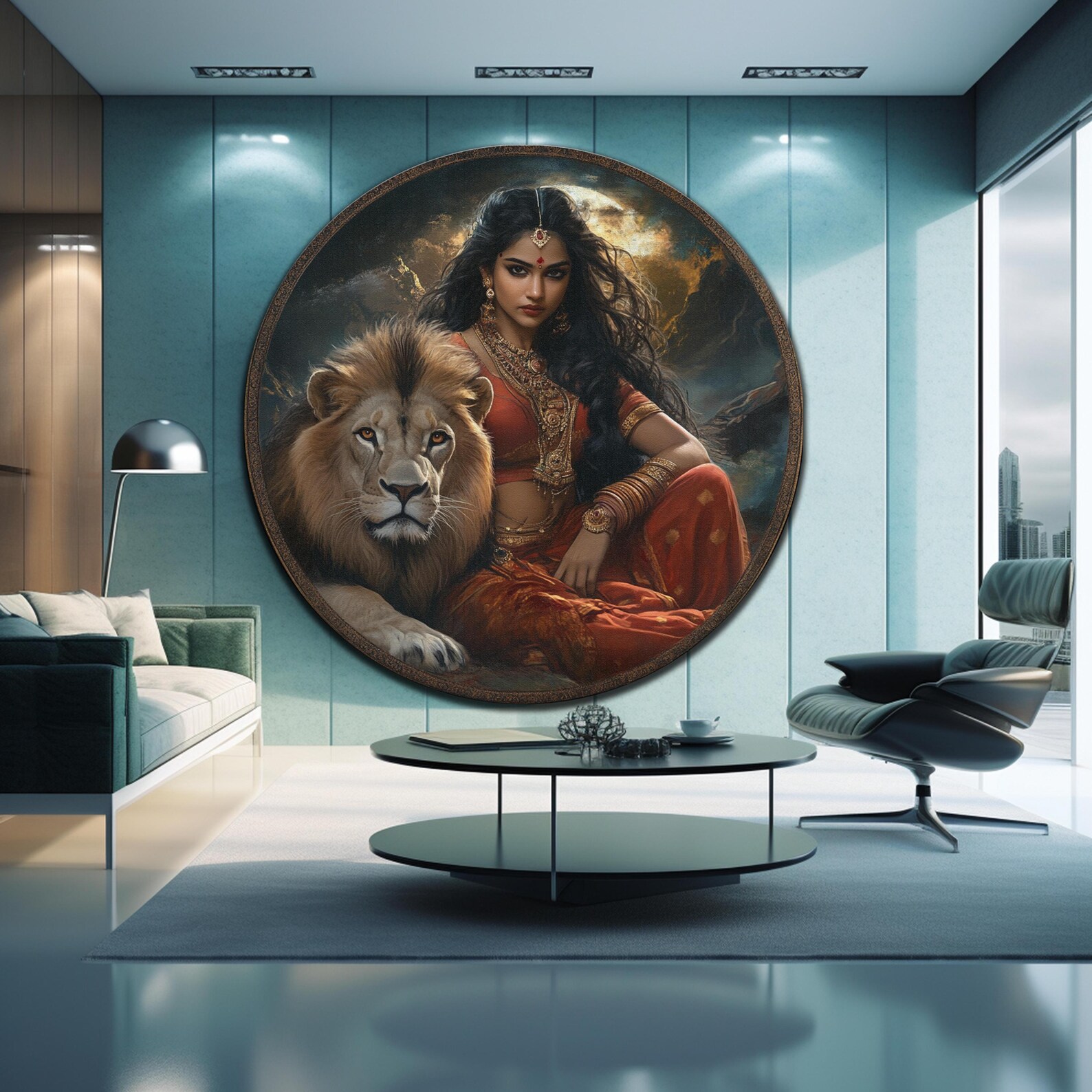 Durga Wall Art-tempered Glass Wall Art-hindu Wall Art-round Wall Art ...