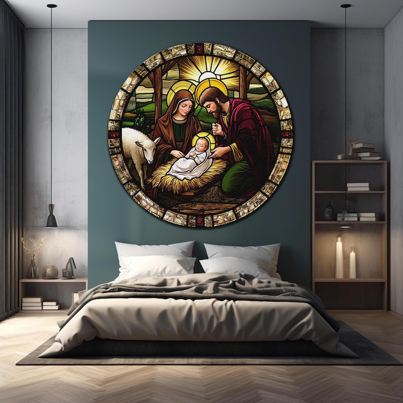 Holy Family Wall Art-tempered Glass Wall Art-jesus Glass Wall Art-round ...