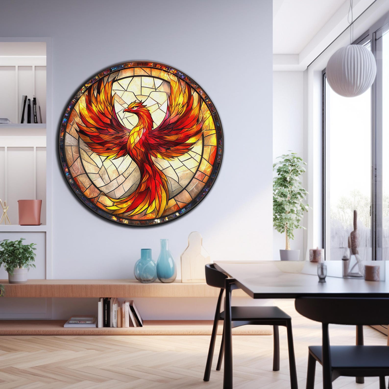 Phoenix Wall Art-tempered Glass Wall Art-round Wall Art-stained Glass ...