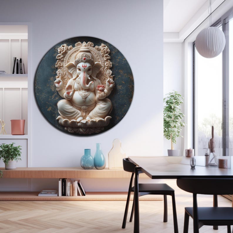 Ganesha Wall Art-tempered Glass Wall Art-hindu Wall Art-round Wall Art ...