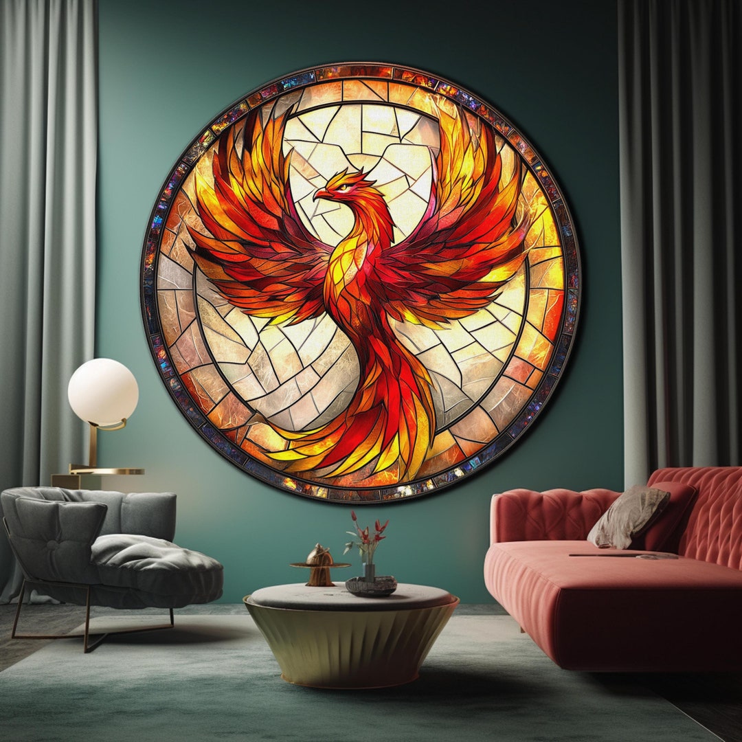 Phoenix Wall Art-tempered Glass Wall Art-round Wall Art-stained Glass ...