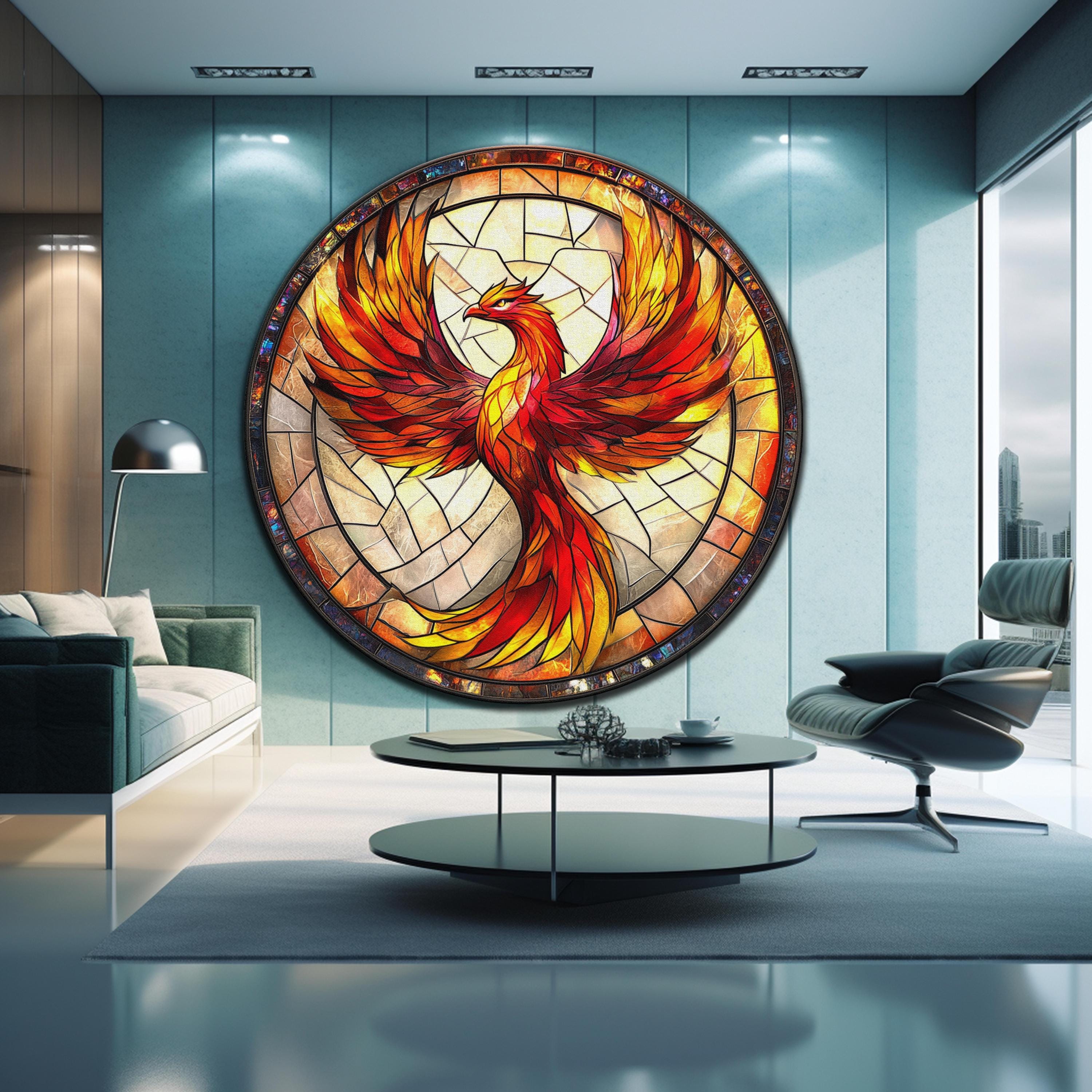 Phoenix Wall Art-tempered Glass Wall Art-round Wall Art-stained Glass ...